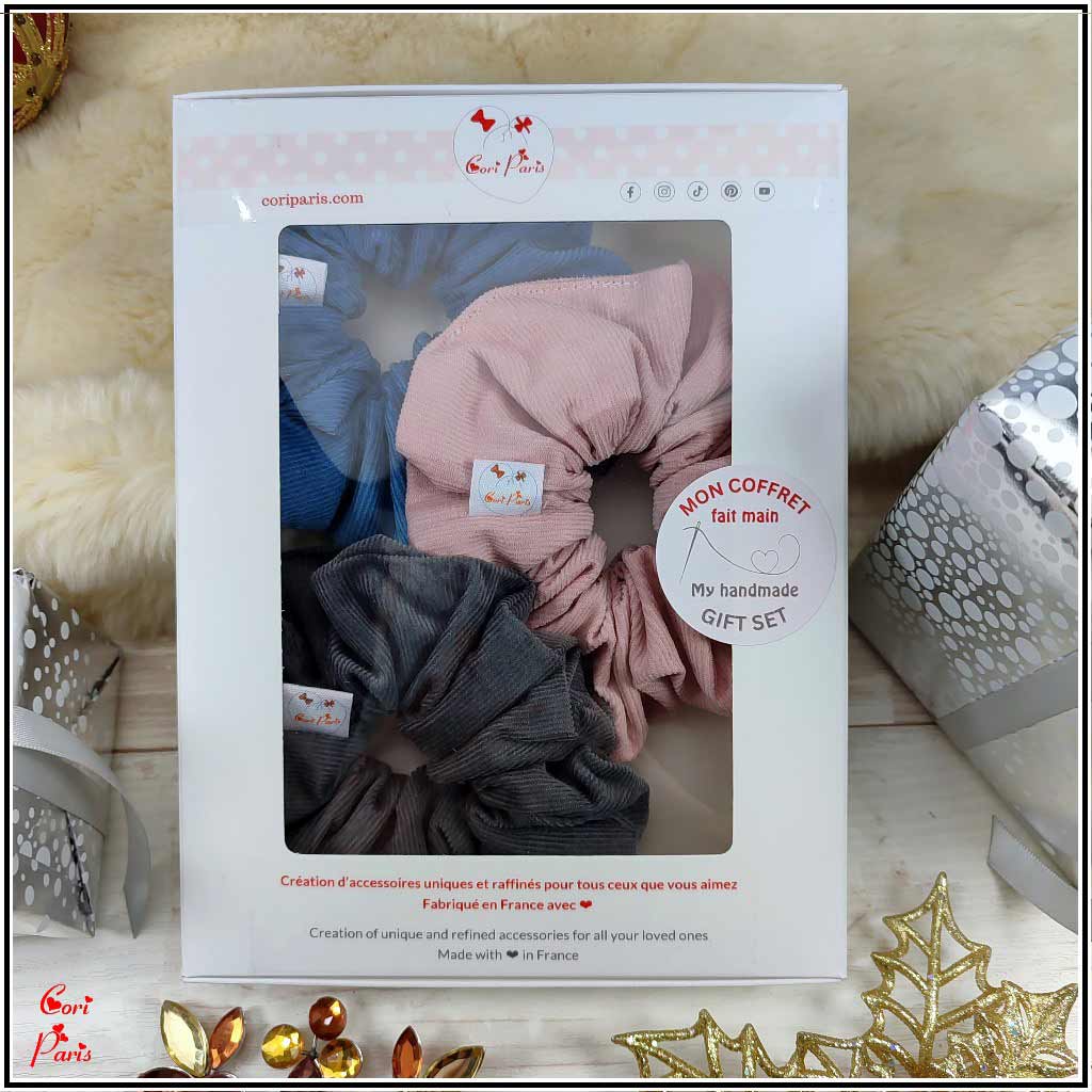 Scrunchies for hair gift box with 3 velvet scrunchies • Cori Paris